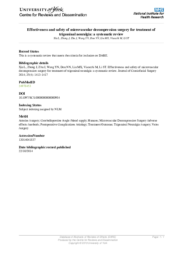 (PDF) Effectiveness and safety of microvascular decompression surgery ...