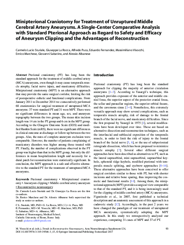 (PDF) Minipterional Craniotomy for Treatment of Unruptured Middle ...
