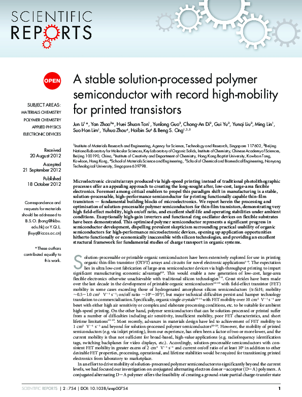 (PDF) High-Mobility Polymer Semiconductor for Printed Transistors