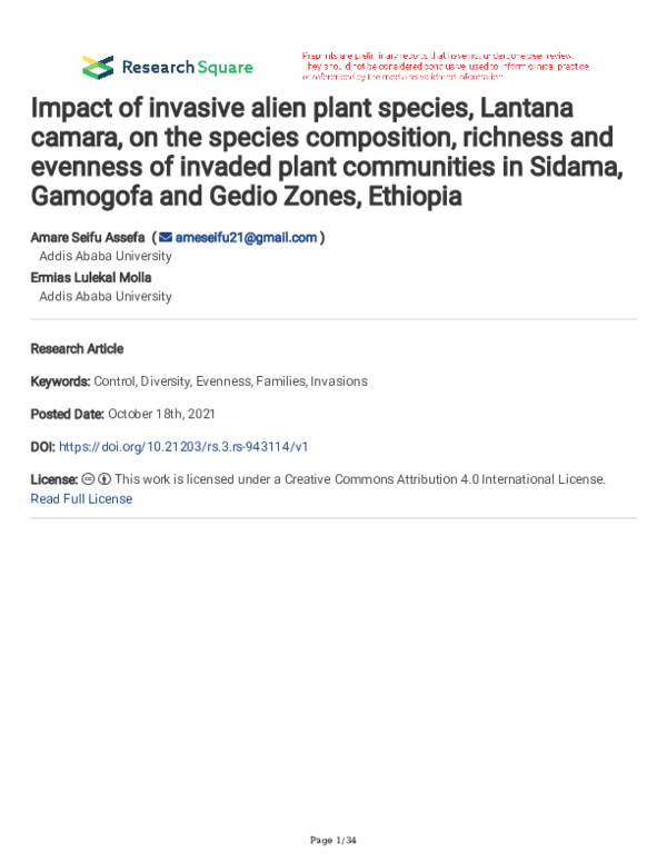 (PDF) Impact of invasive alien plant species, Lantana camara, on the ...