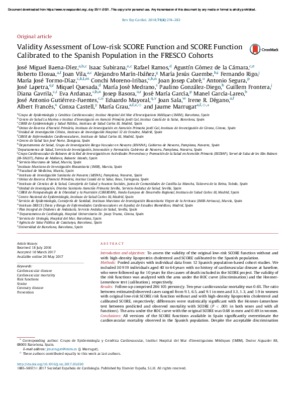 Pdf Validity Assessment Of Low Risk Score Function And Score Function