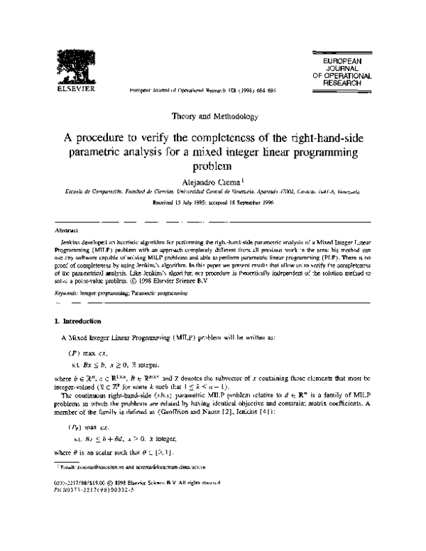 (PDF) A procedure to verify the completeness of the right-hand-side parametric analysis for a ...