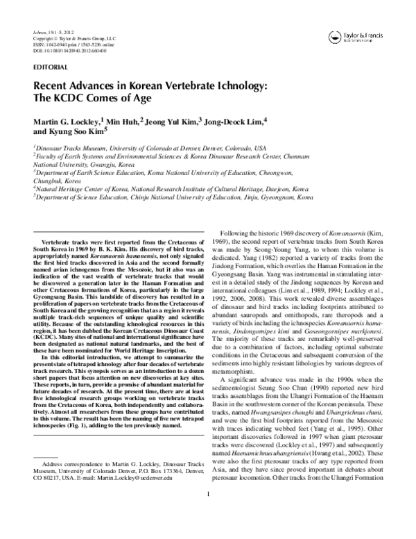(PDF) Recent Advances in Korean Vertebrate Ichnology: The KCDC Comes of Age