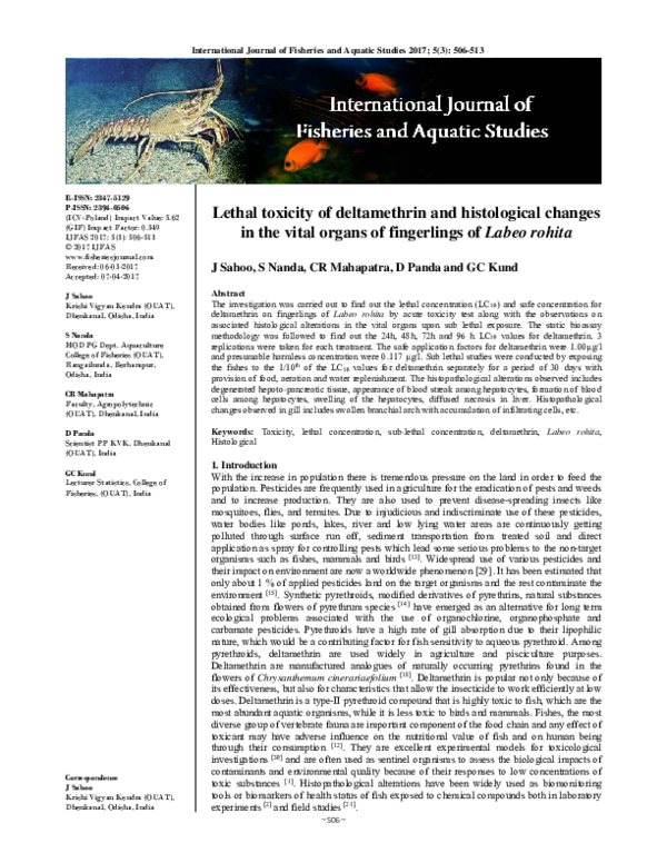 (PDF) Lethal toxicity of deltamethrin and histological changes in the vital organs of ...