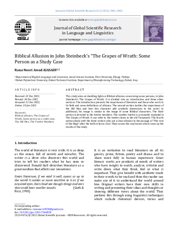 (PDF) Biblical Allusion in John Steinbeck's "The Grapes of Wrath: Some ...