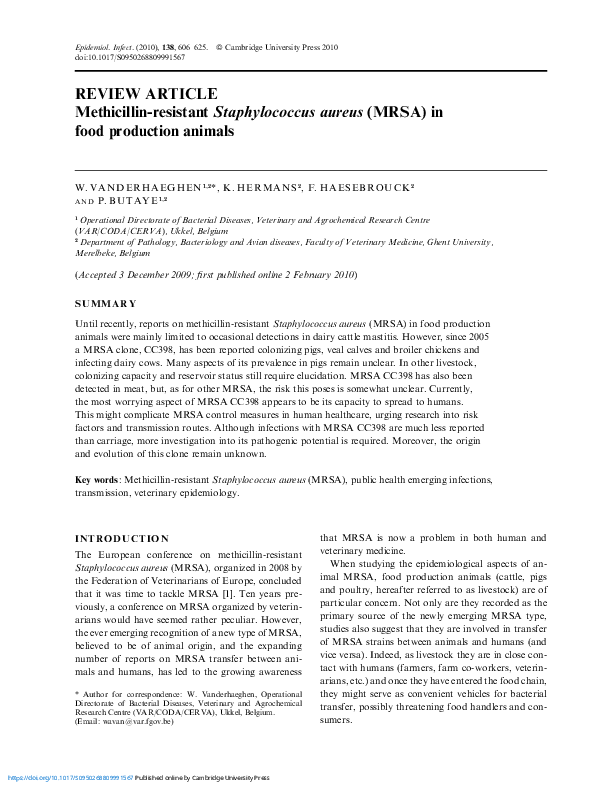 (PDF) Methicillin-resistant Staphylococcus aureus (MRSA) in food ...