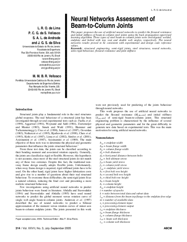 (PDF) Neural networks assessment of beam-to-column joints