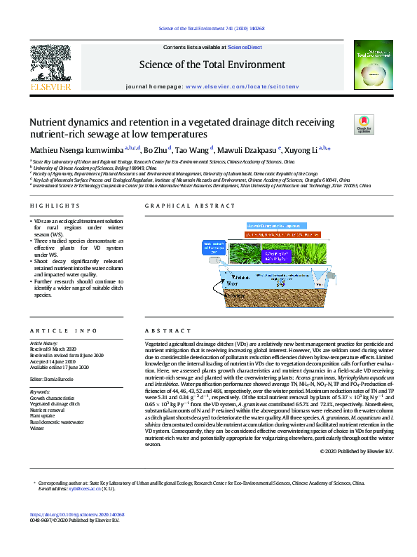(PDF) Nutrient dynamics and retention in a vegetated drainage ditch ...