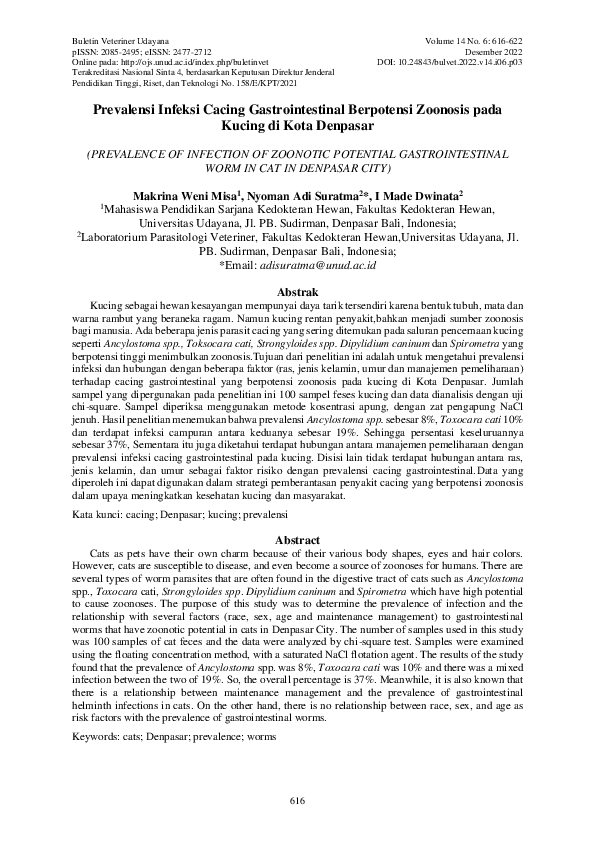 (PDF) Prevalensi Infeksi Cacing Gastrointestinal Berpotensi Zoonosis ...