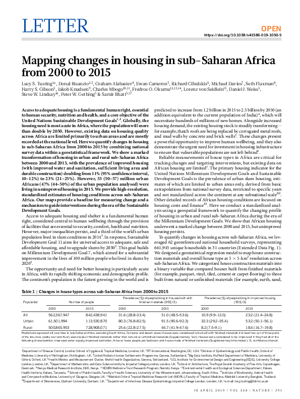 (PDF) Mapping changes in housing in sub-Saharan Africa from 2000 to 2015