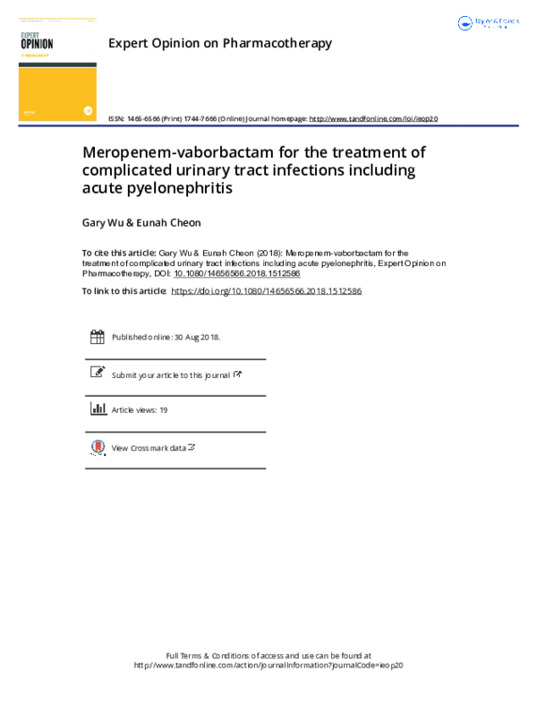 (PDF) Meropenem-vaborbactam for the treatment of complicated urinary ...