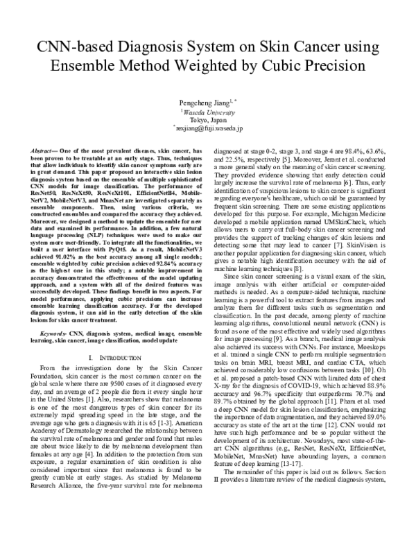(PDF) CNN-based Diagnosis System on Skin Cancer using Ensemble Method ...