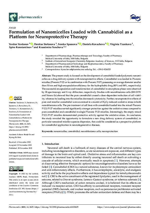 (PDF) Formulation of Nanomicelles Loaded with Cannabidiol as a Platform ...