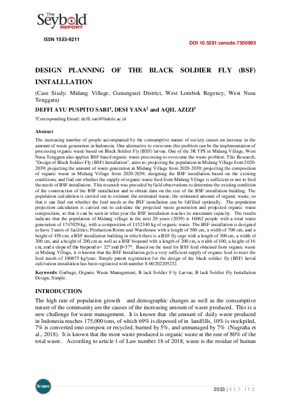 (PDF) Design Planning of the Black Soldier Fly (BSF) Installlation
