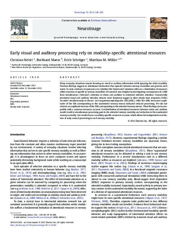 (PDF) Early visual and auditory processing rely on modality-specific ...
