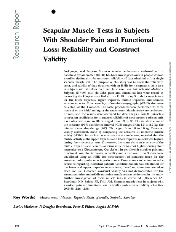 (PDF) Scapular Muscle Tests in Subjects With Shoulder Pain and ...