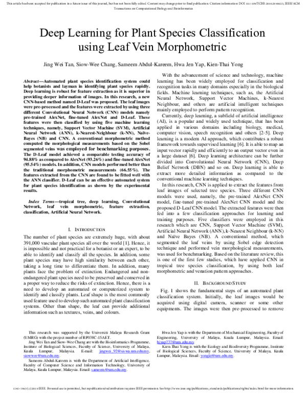 (PDF) Deep Learning for Plant Species Classification using Leaf Vein ...