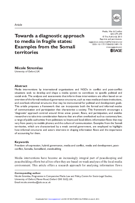 (PDF) Towards a diagnostic approach to media in fragile states ...