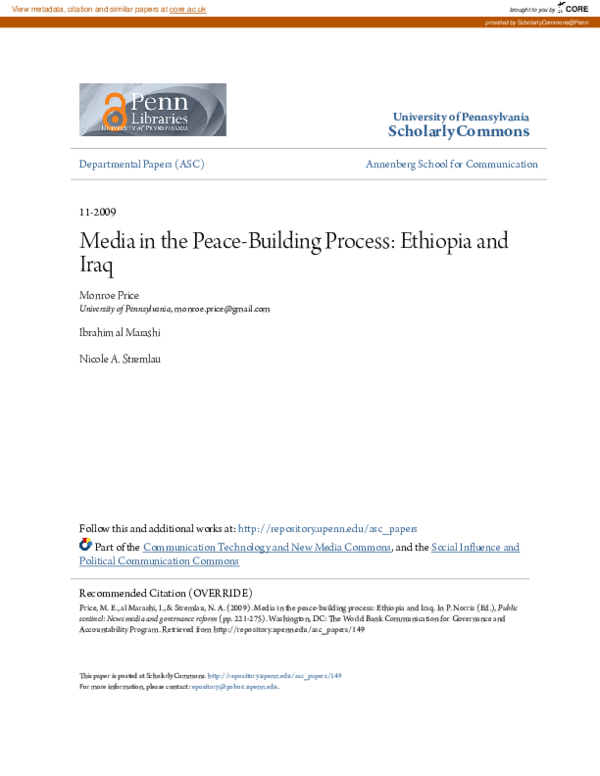 (PDF) Media In the Peace-Building Process: Ethiopia and Iraq