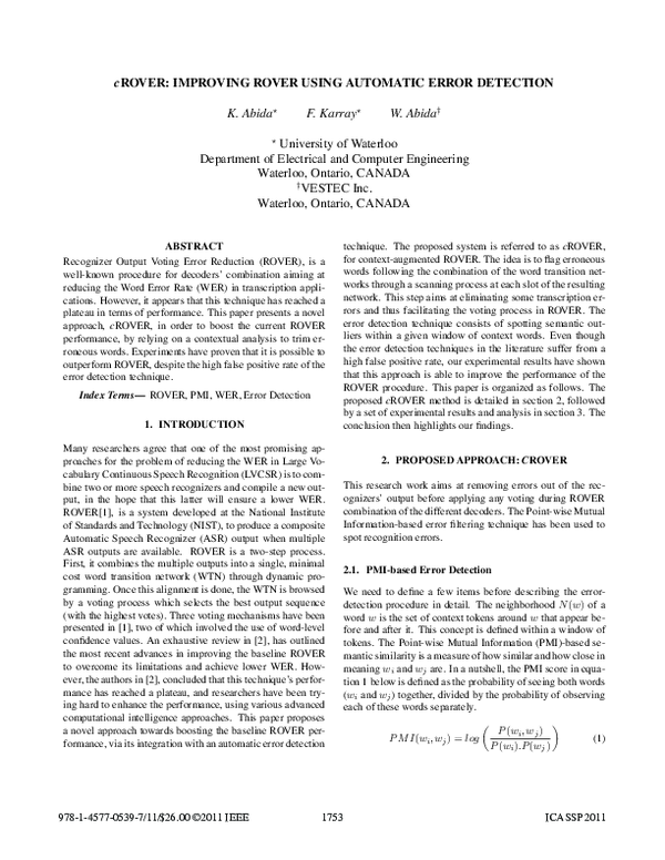 (PDF) cROVER: Improving ROVER using automatic error detection (PDF) cROVER: Improving ROVER using automatic error detection