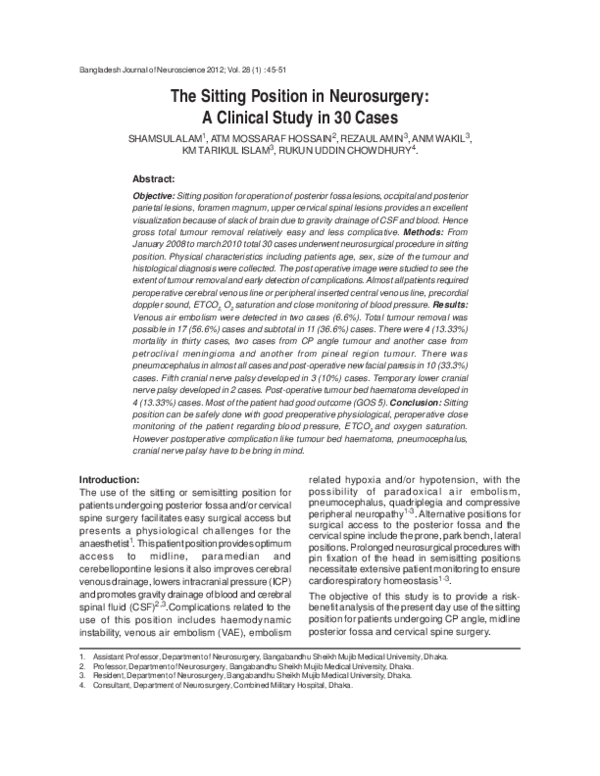 (PDF) The Sitting Position in Neurosurgery: A Clinical Study in 30 Cases