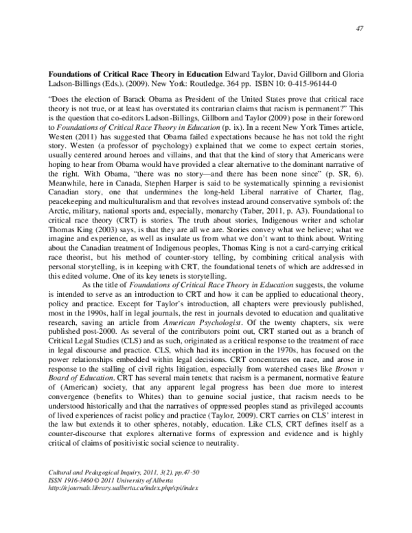 (PDF) Foundations of Critical Race Theory in Education
