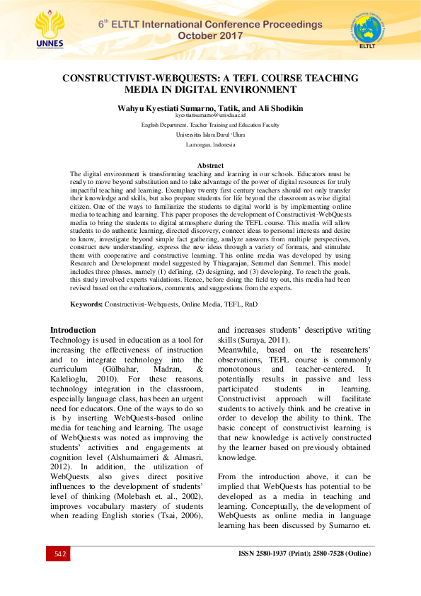 (PDF) Constructivist-Webquests: A Tefl Course Teaching 542 Media in Digital Environment