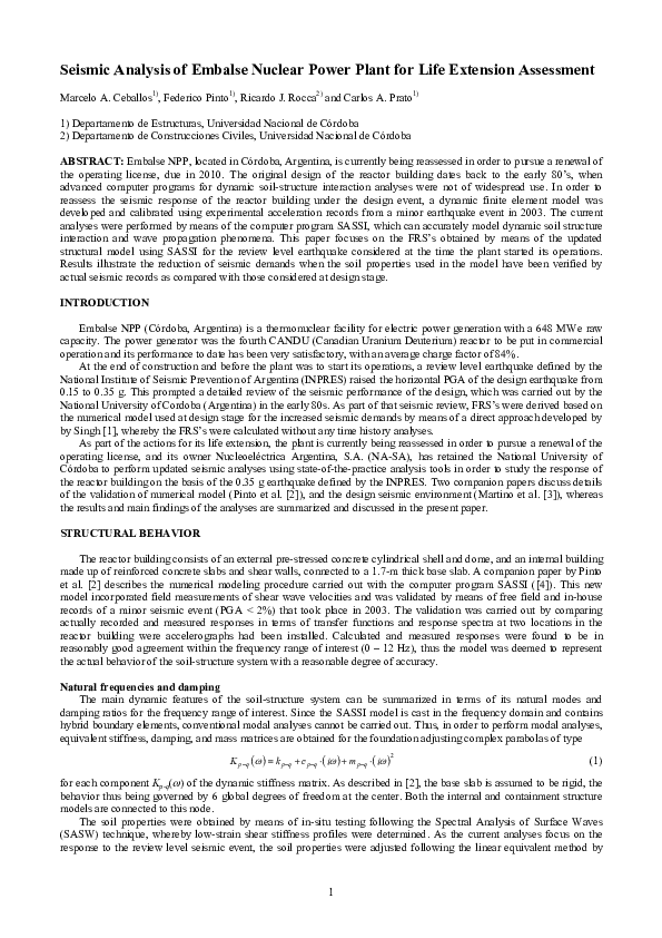 (PDF) Seismic Analysis of Embalse Nuclear Power Plant for Life ...