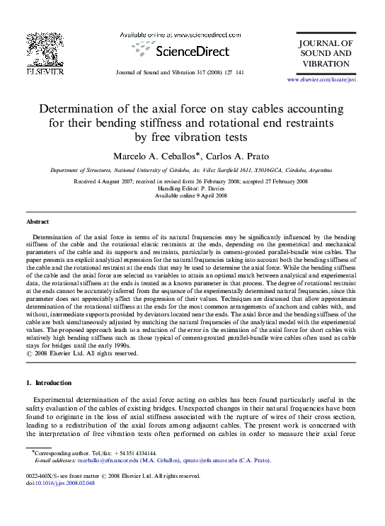 (PDF) Determination of the axial force on stay cables accounting for ...