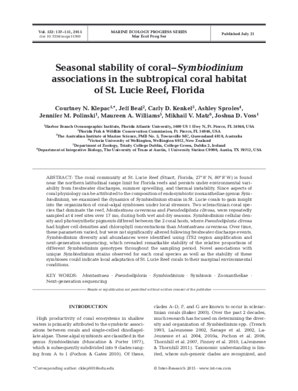 (PDF) Seasonal stability of coral-Symbiodinium associations in the ...