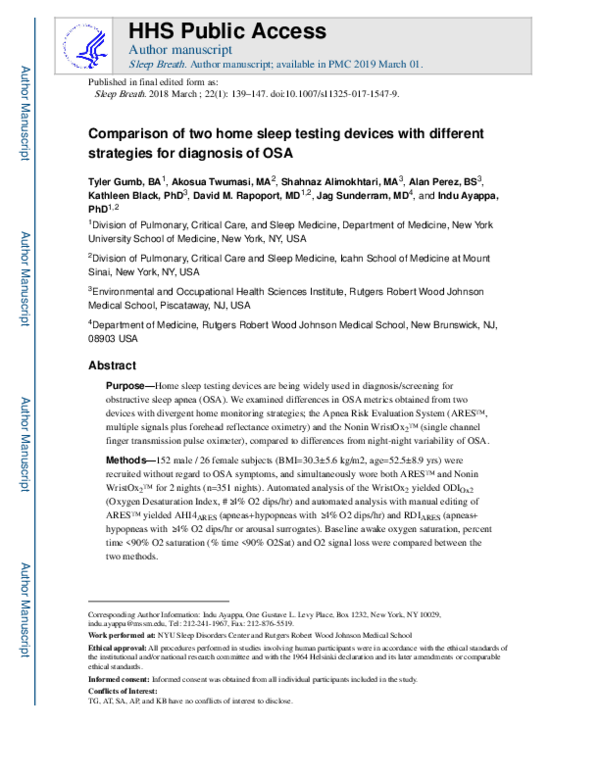 (PDF) Comparison of two home sleep testing devices with different ...