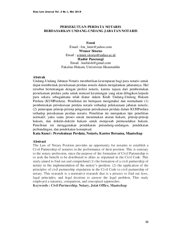 (PDF) Persekutuan Perdata Notaris Berdasarkan Undang-Undang Jabatan Notaris