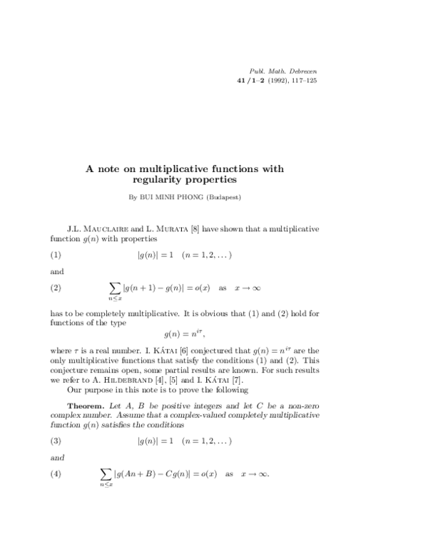 Pdf A Note On Multiplicative Functions With Regularity Properties
