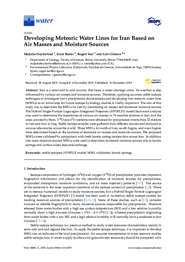 (PDF) Developing Meteoric Water Lines for Iran Based on Air Masses and ...