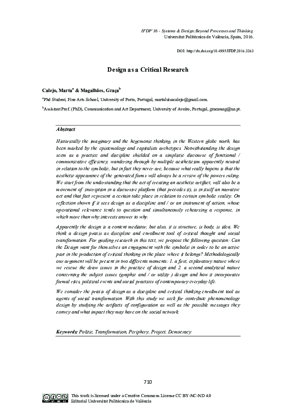 (PDF) Design as a Critical Research