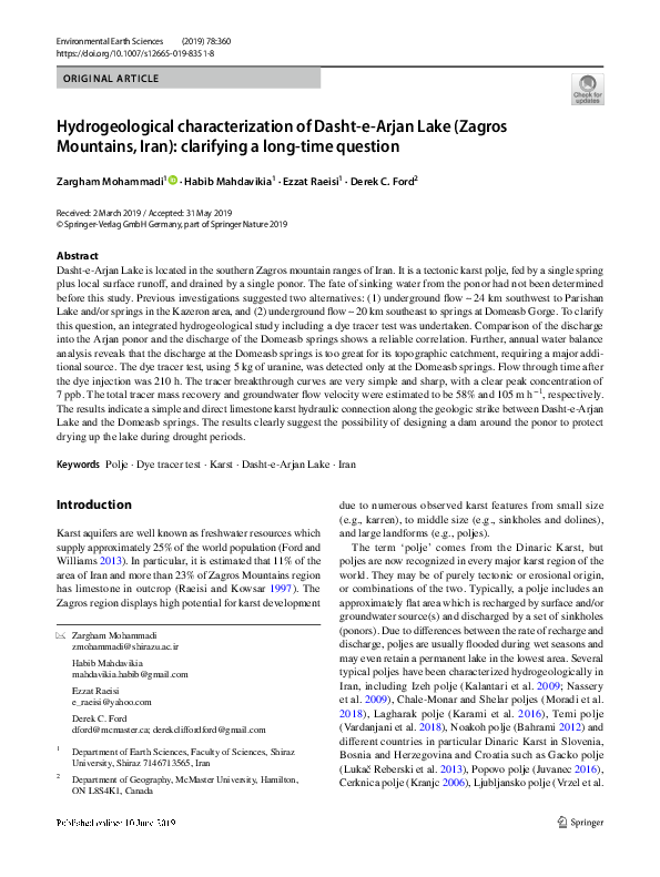 (PDF) Hydrogeological characterization of Dasht-e-Arjan Lake (Zagros ...