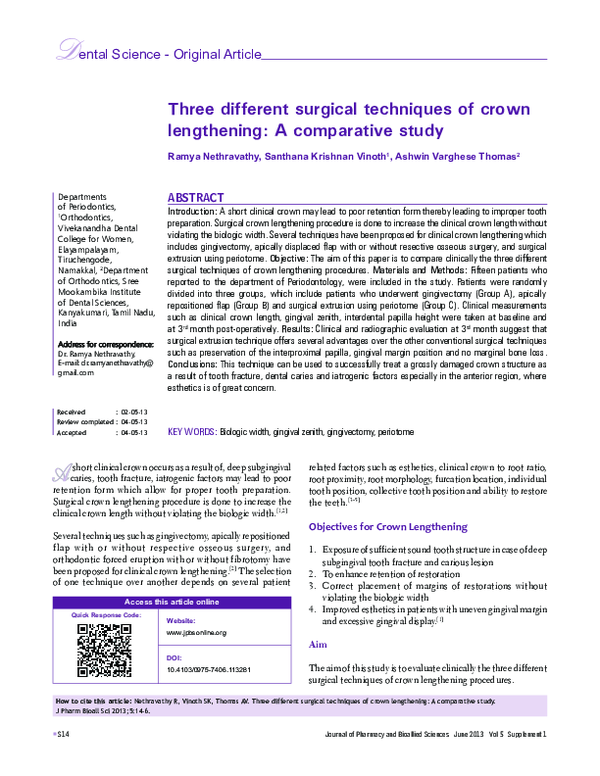 (PDF) Three different surgical techniques of crown lengthening: A ...