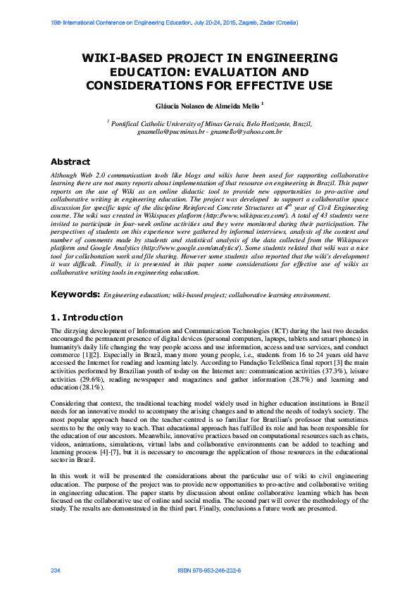 (PDF) Wiki-based project in engineering education: evaluation and ...