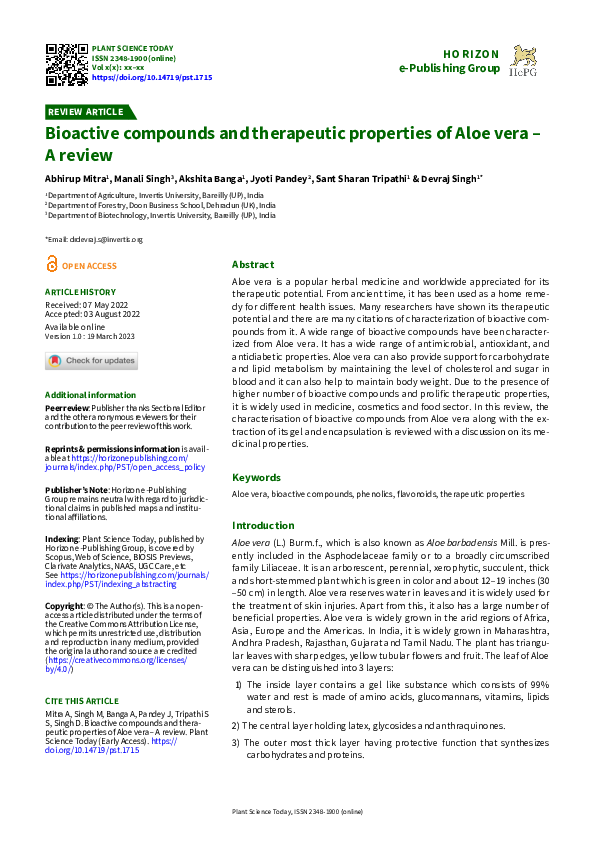 (PDF) Review Bioactive compounds Aloe vera