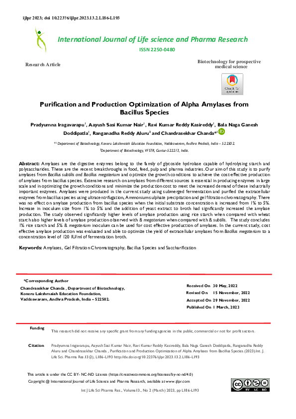 (PDF) Purification and Production Optimization of Alpha Amylases from Bacillus Species