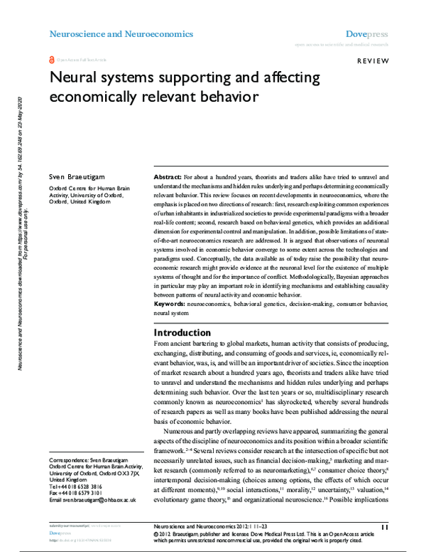 (PDF) Neural systems supporting and affecting economically relevant ...