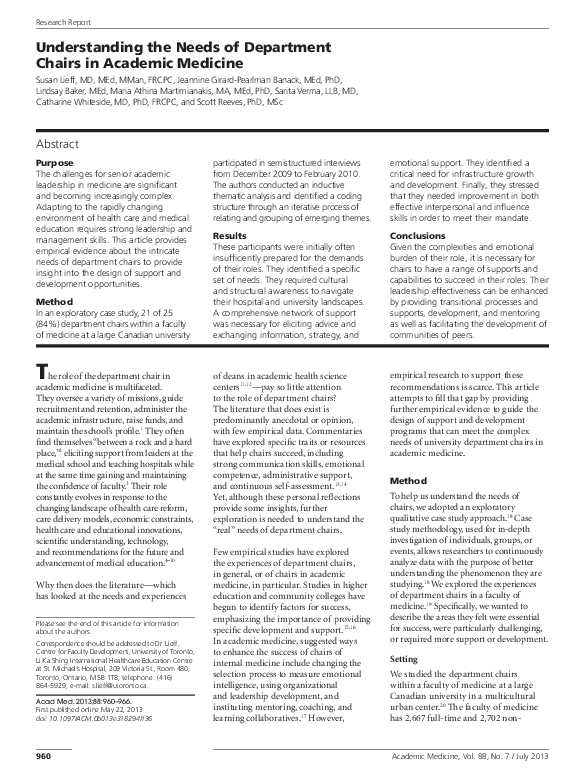 (PDF) Understanding the Needs of Department Chairs in Academic Medicine