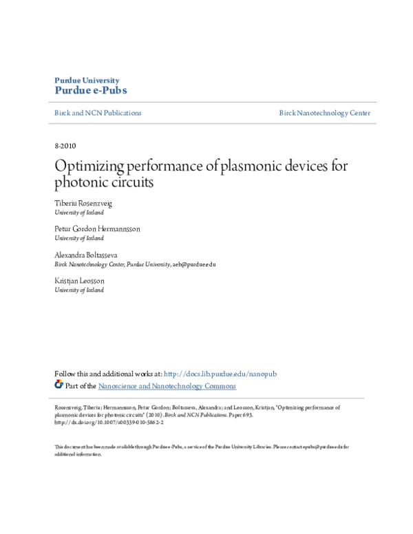 (PDF) Optimizing performance of plasmonic devices for photonic circuits | Alexandra Boltasseva ...