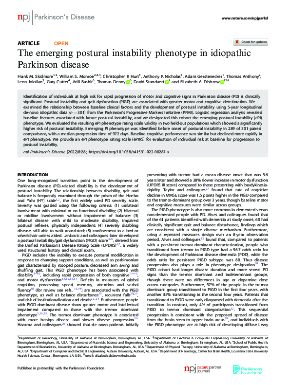 (PDF) The emerging postural instability phenotype in idiopathic ...