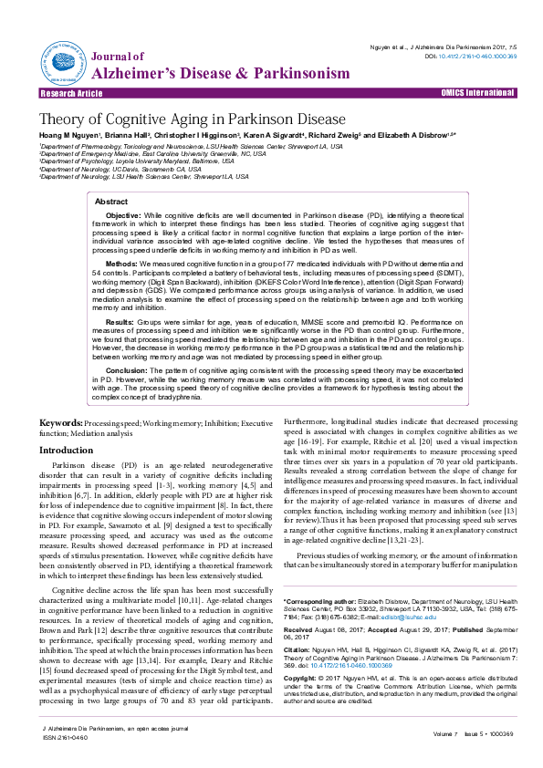 (PDF) Theory of Cognitive Aging in Parkinson Disease