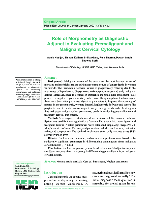 Pdf Role Of Morphometry As Diagnostic Adjunct In Evaluating