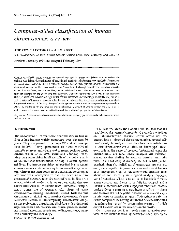 (PDF) Computer-aided classification of human chromosomes: a review