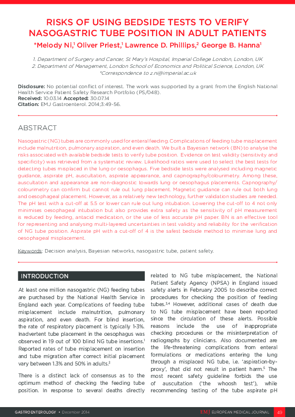(PDF) Risks of Using Bedside Tests to Verify Nasogastric Tube Position ...