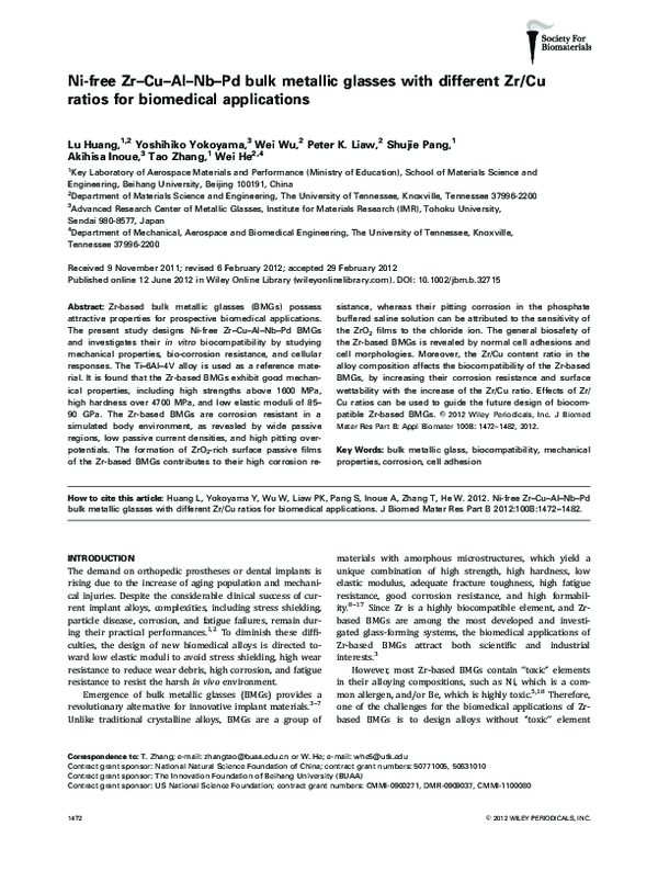 (PDF) Ni-free Zr-Cu-Al-Nb-Pd bulk metallic glasses with different Zr/Cu ratios for biomedical ...
