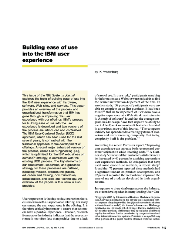 (PDF) Building ease of use into the IBM user experience